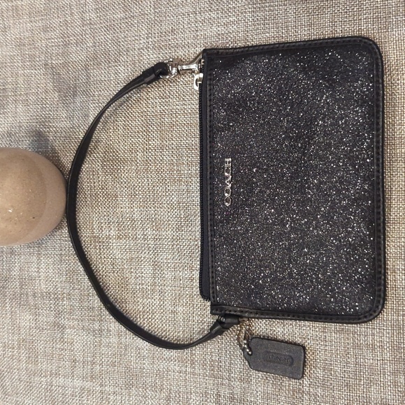 Coach | Bags | Coach Black Sparkly Metallic Zip Wristlet | Poshmark